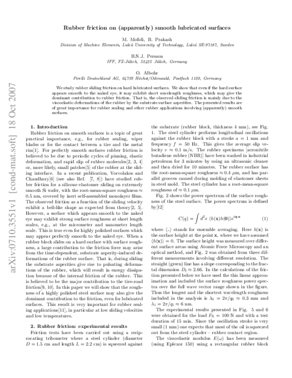 (PDF) Rubber friction on (apparently) smooth lubricated surfaces
