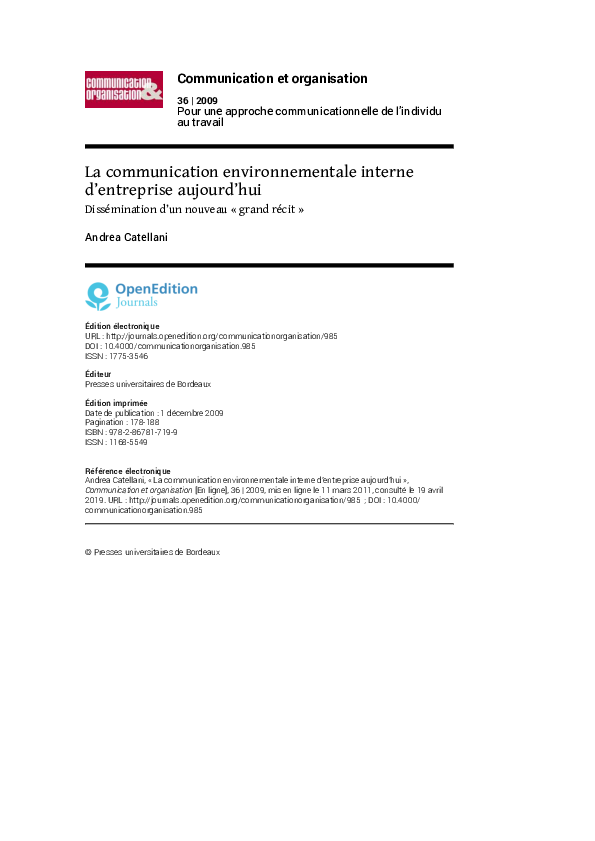 (PDF) La communication environnementale interne d’entreprise aujourd’hui