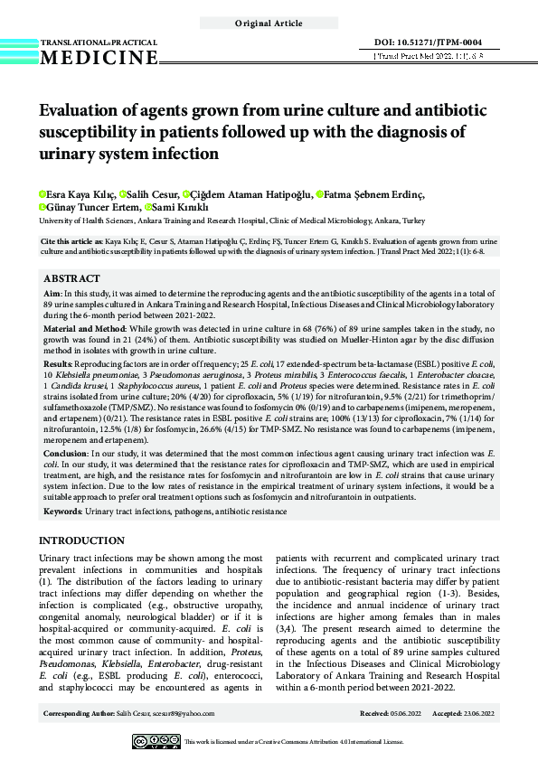 (PDF) Evaluation of agents grown from urine culture and antibiotic ...