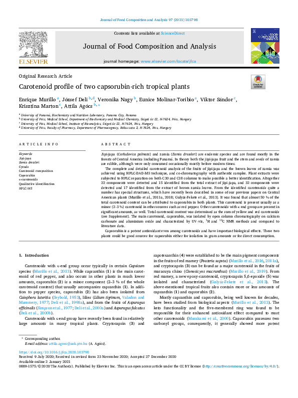 (PDF) Carotenoid profile of two capsorubin-rich tropical plants ...