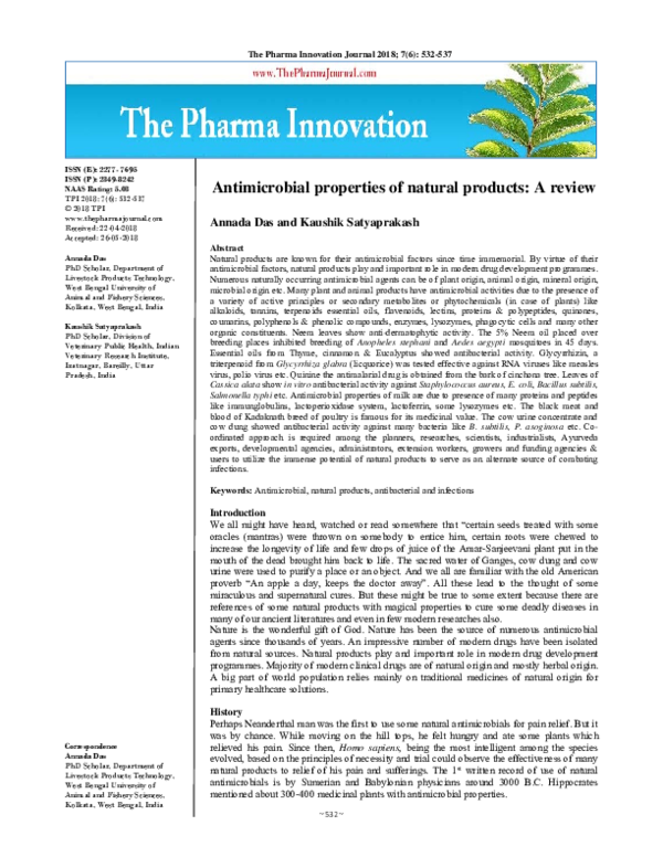 (PDF) Antimicrobial properties of natural products: A review