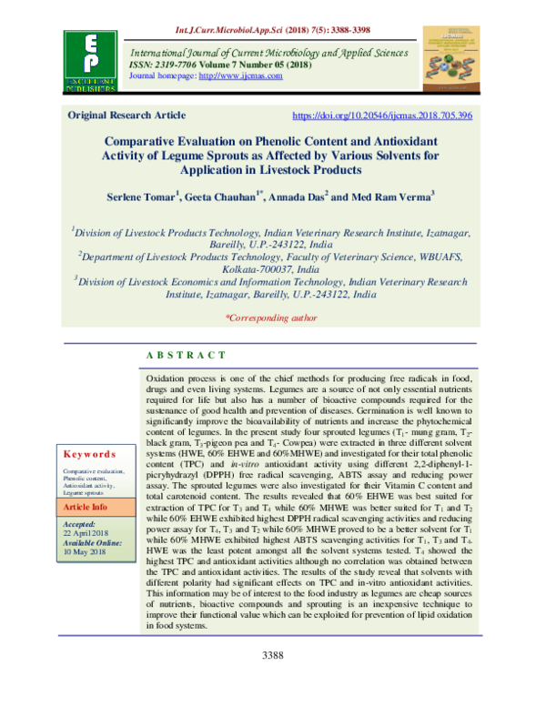 (PDF) Comparative Evaluation on Phenolic Content and Antioxidant Activity of Legume Sprouts as ...