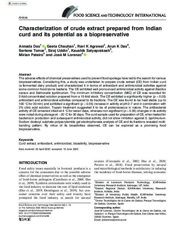 (PDF) Characterization of crude extract prepared from Indian curd and ...