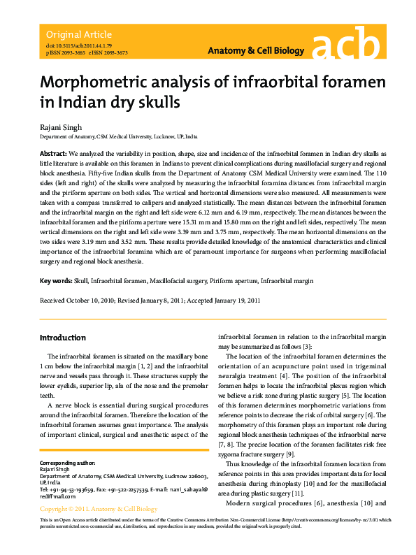 Pdf Morphometric Analysis Of Infraorbital Foramen In Human Foetuses