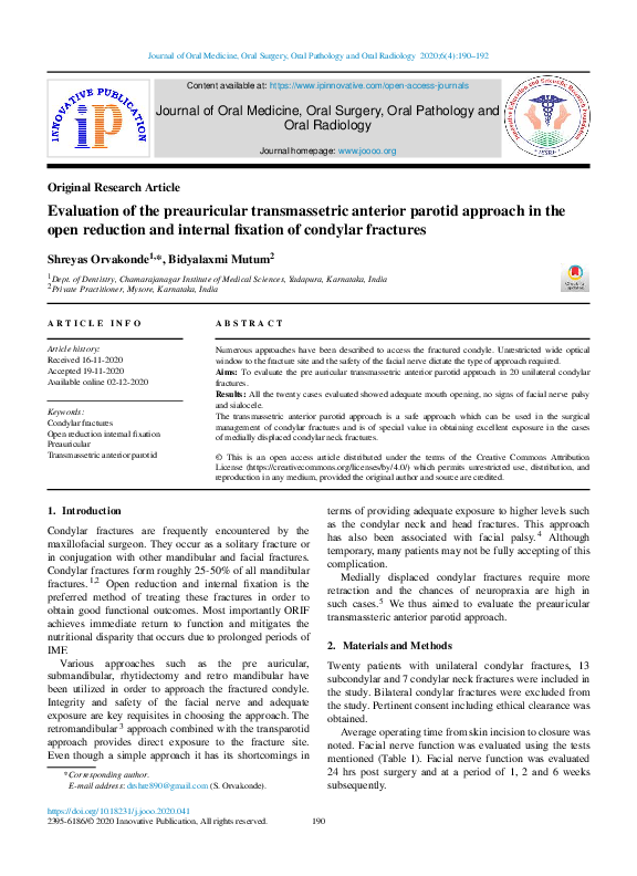 (PDF) Evaluation of the preauricular transmassetric anterior parotid ...