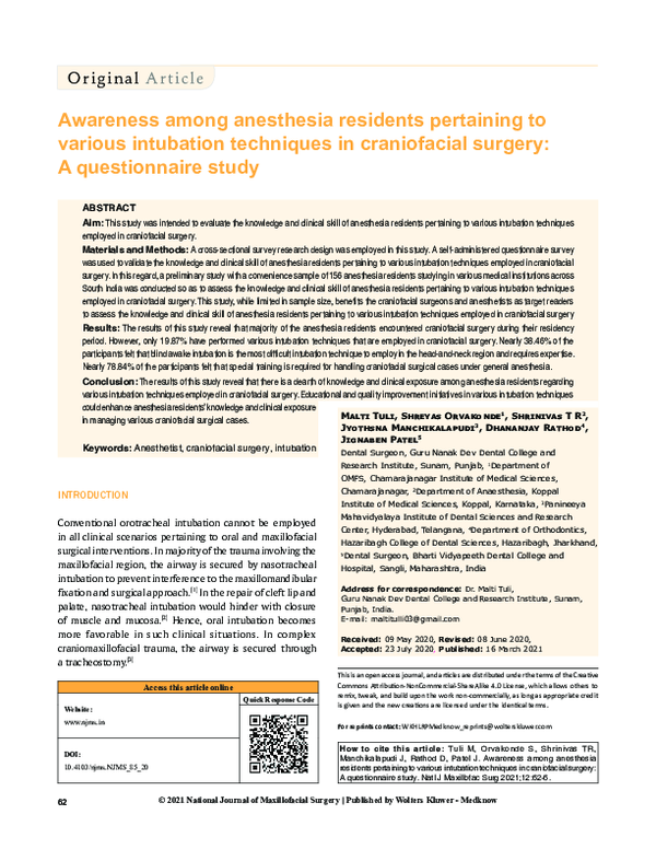 (PDF) Awareness among anesthesia residents pertaining to various ...