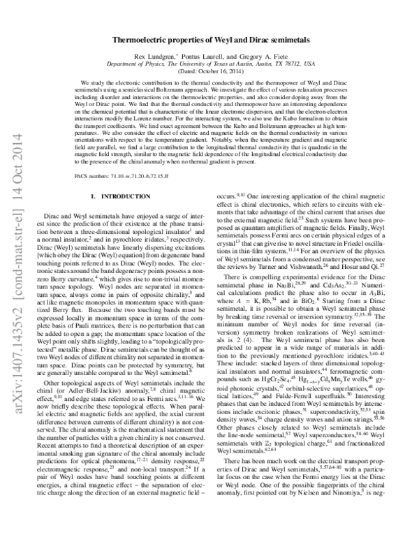 (PDF) Thermoelectric properties of Weyl and Dirac semimetals