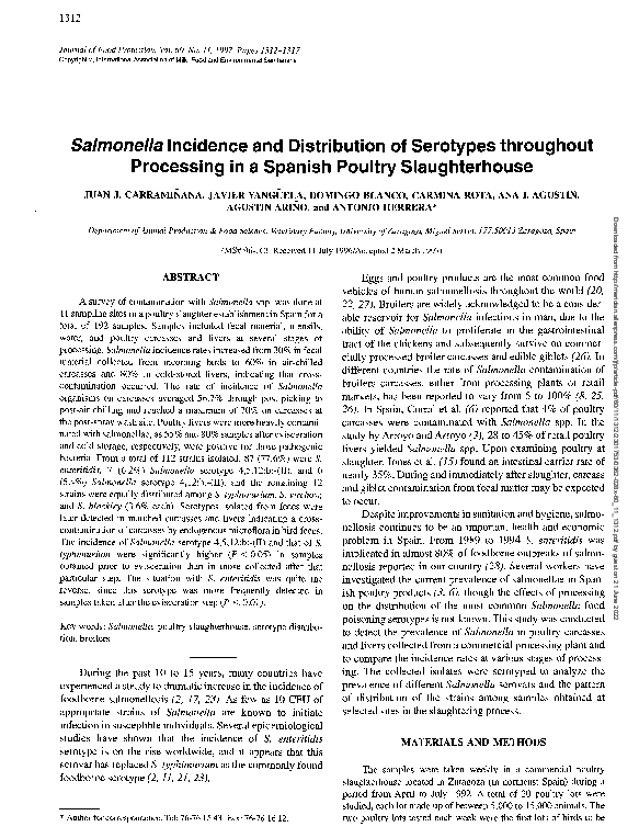 (PDF) Salmonella Incidence and Distribution of Serotypes throughout ...