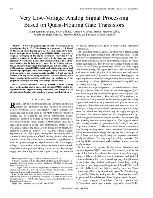 (PDF) Very Low-Voltage Analog Signal Processing Based on Quasi-Floating ...