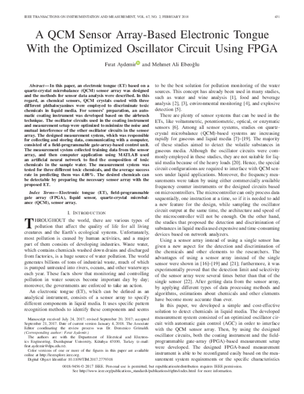 Pdf A Qcm Sensor Array Based Electronic Tongue With The Optimized