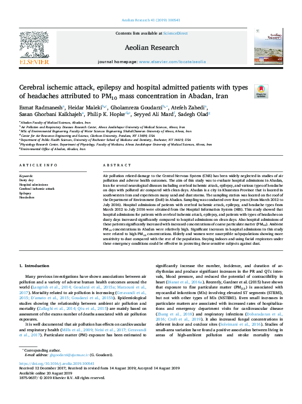(PDF) Cerebral ischemic attack, epilepsy and hospital admitted patients with types of headaches ...