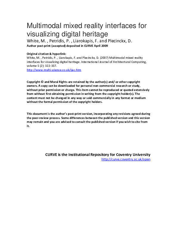(PDF) Multimodal Mixed Reality Interfaces for Visualizing Digital Heritage