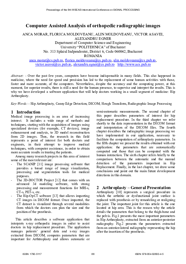 (PDF) Computer assisted analysis of orthopedic radiographic images