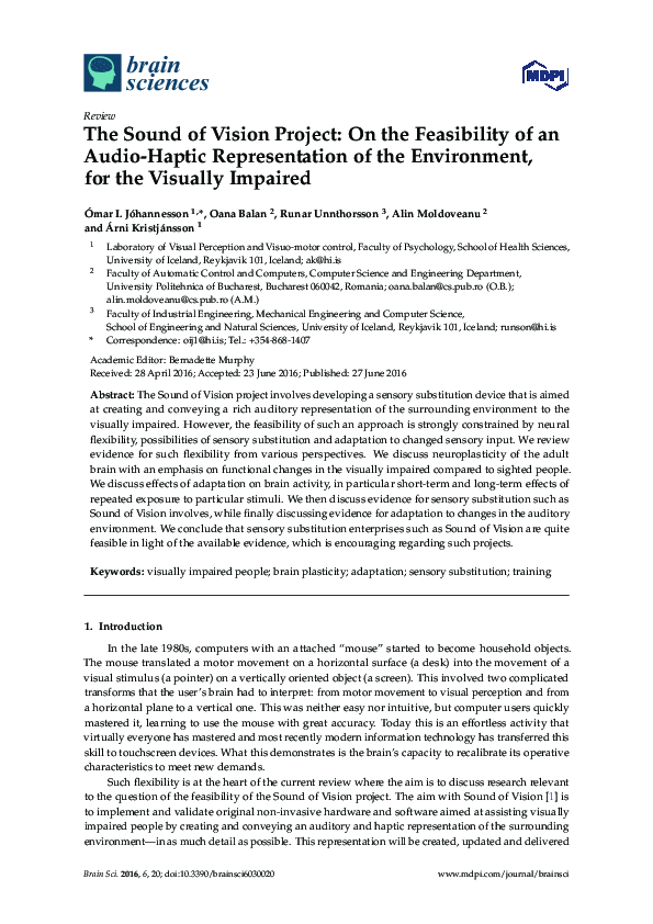 (PDF) The Sound of Vision Project: On the Feasibility of an Audio ...