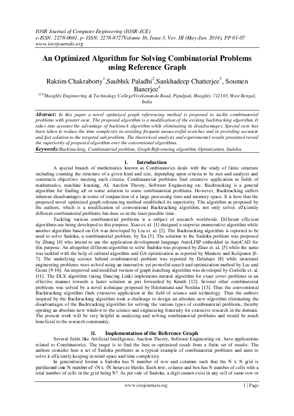 (PDF) An Optimized Algorithm for Solving Combinatorial Problems using Reference Graph