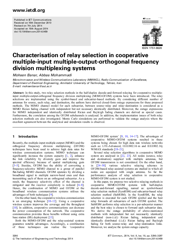 (PDF) Characterisation of relay selection in cooperative multiple-input multiple-output ...