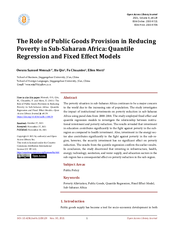 (PDF) The Role of Public Goods Provision in Reducing Poverty in Sub ...