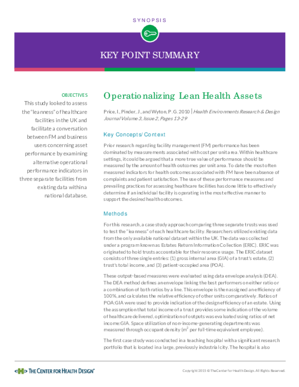 (PDF) Operationalizing Lean Health Assets