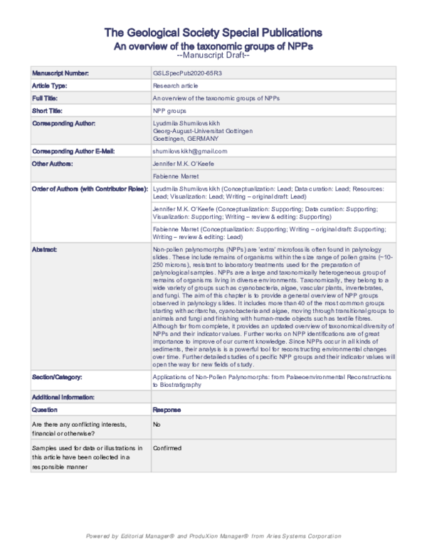 (PDF) An overview of the taxonomic groups of non-pollen palynomorphs