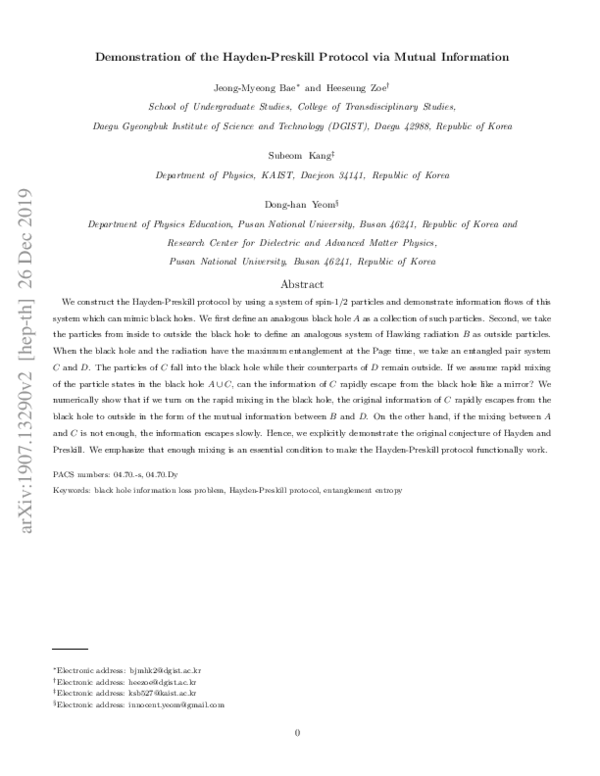 (PDF) Demonstration of the Hayden-Preskill Protocol via Mutual Information