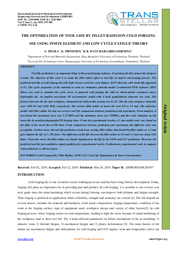 (PDF) The Optimization of Tool Life by Fillet Radiuson Cold Forging Die Using Finite Element and ...
