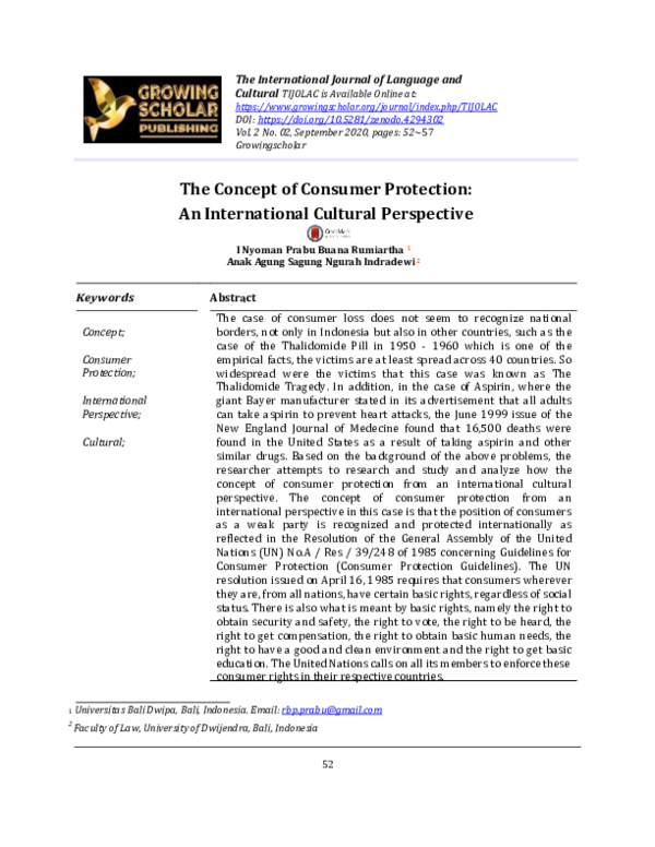 (PDF) The Concept of Consumer Protection: An International Perspective
