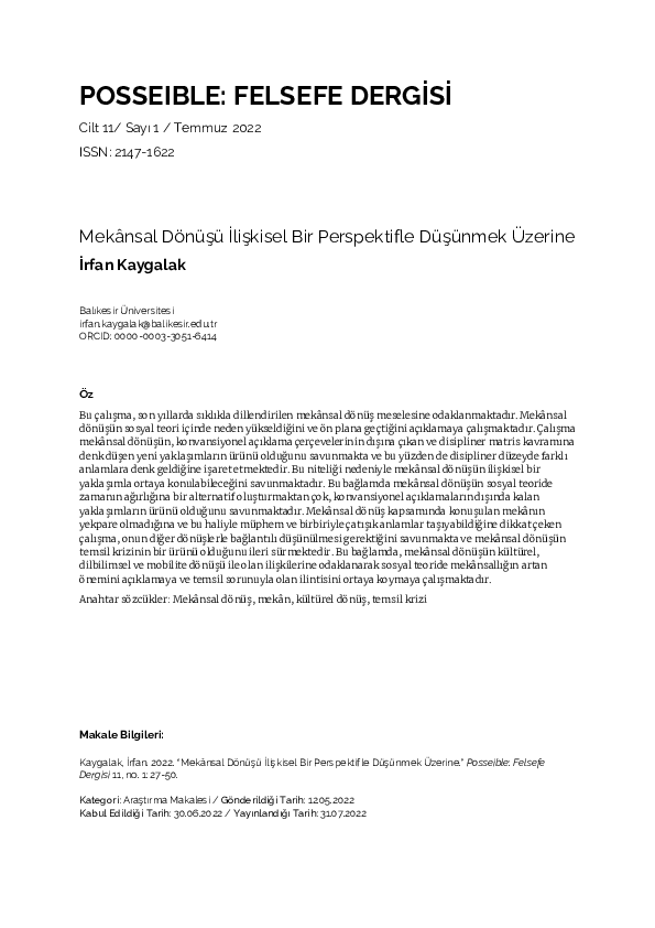 (PDF) POSSEIBLE: FELSEFE DERGİSİ