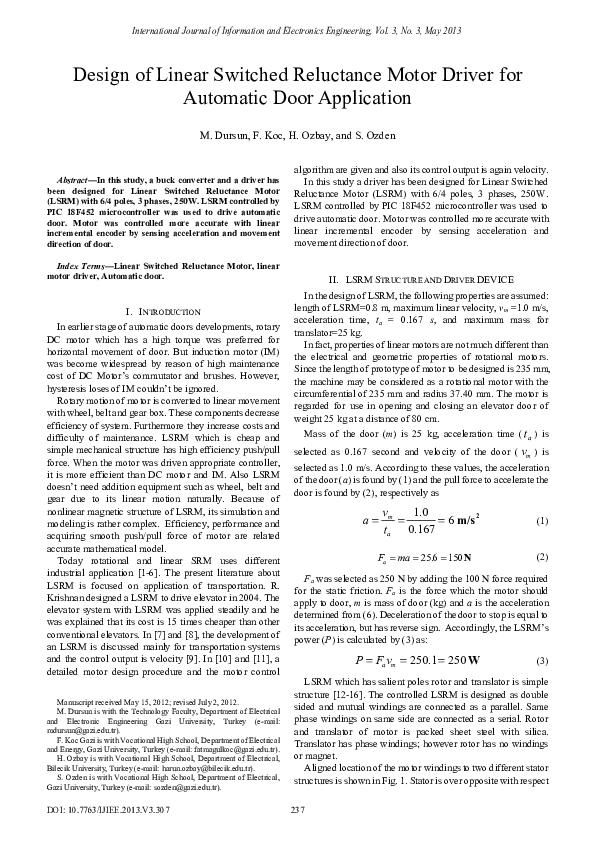 (PDF) Design of Linear Switched Reluctance Motor Driver forAutomatic Door Application