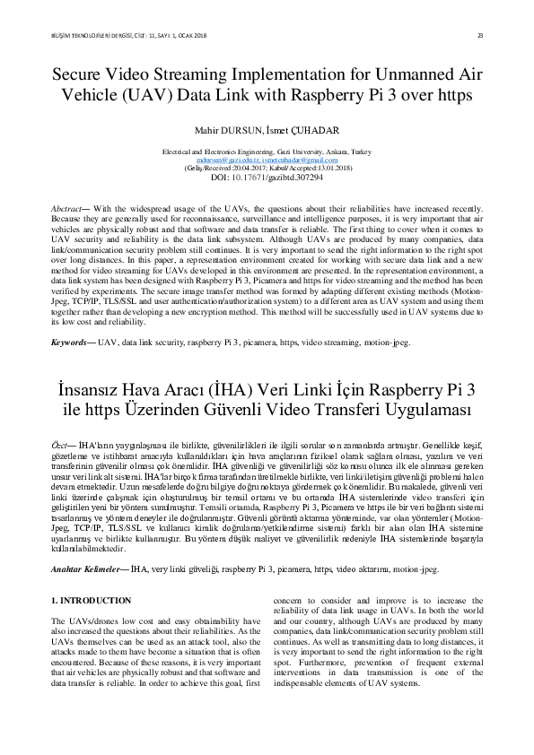 (PDF) Video Streaming with Raspberry Pi 3, Picamera and https Implementation for Unmanned Aerial ...