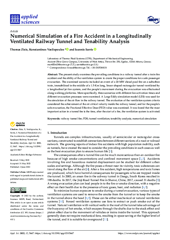 (PDF) Numerical Simulation of a Fire Accident in a Longitudinally Ventilated Railway Tunnel and ...