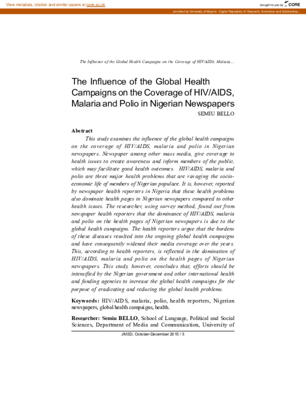 (PDF) The influence of the global health campaigns on the coverage of ...