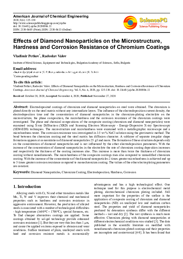 Pdf Effects Of Diamond Nanoparticles On The Microstructure Hardness And Corrosion Resistance