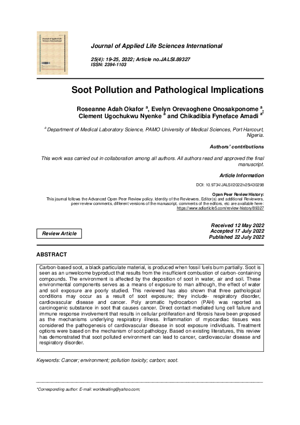 (PDF) Soot Pollution and Pathological Implications