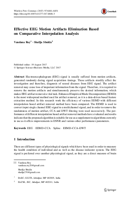 (PDF) Effective EEG Motion Artifacts Elimination Based on Comparative Interpolation Analysis