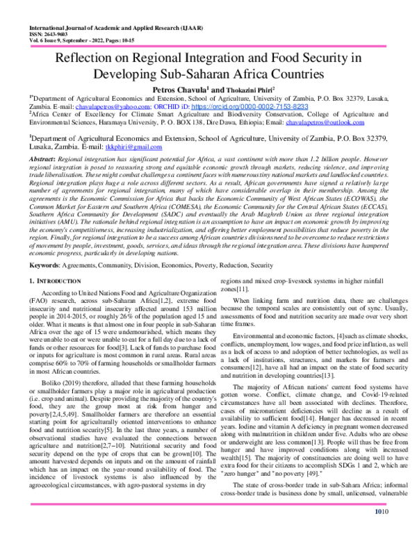(PDF) Reflection on Regional Integration and Food Security in Developing Sub-Saharan Africa ...
