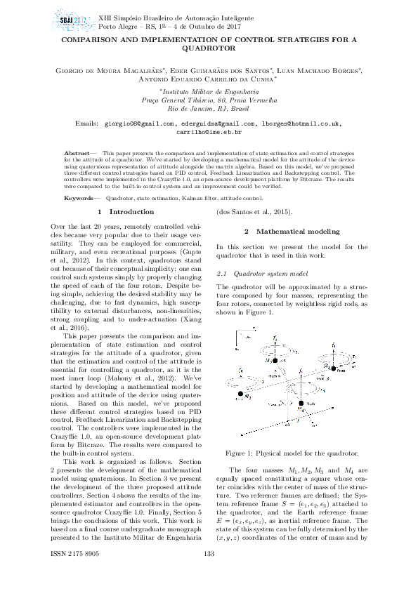 (PDF) Comparison and Implementation of Control Strategies for a Quadrotor