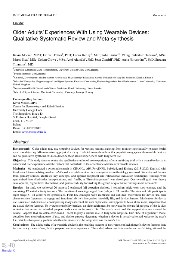 Older Adults Experiences With Using Wearable Devices Qualitative