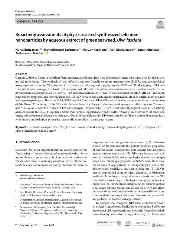 (PDF) Bioactivity assessments of phyco-assisted synthesized selenium ...