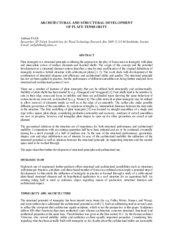 (PDF) Architectural and Structural Development of Plate Tensegrity