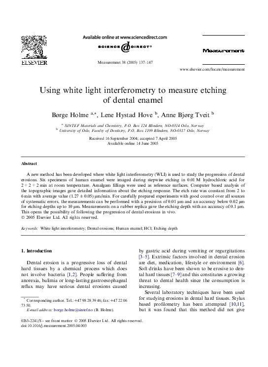 (PDF) Using white light interferometry to measure etching of dental enamel