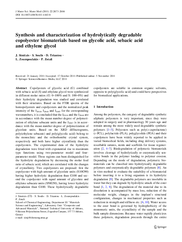 (PDF) Synthesis and characterization of hydrolytically degradable ...