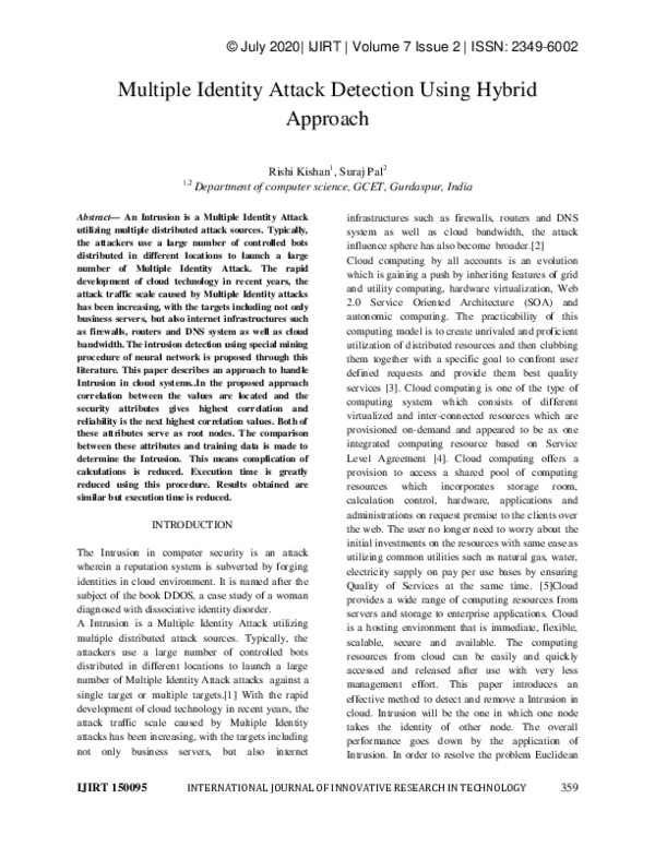 (PDF) Multiple Identity Attack Detection using Hybrid Approach