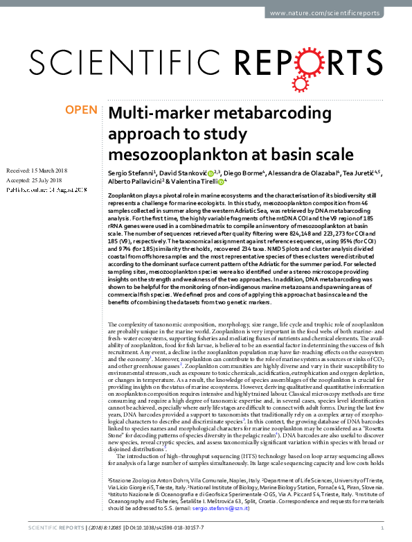 (PDF) Multi-marker metabarcoding approach to study mesozooplankton at ...