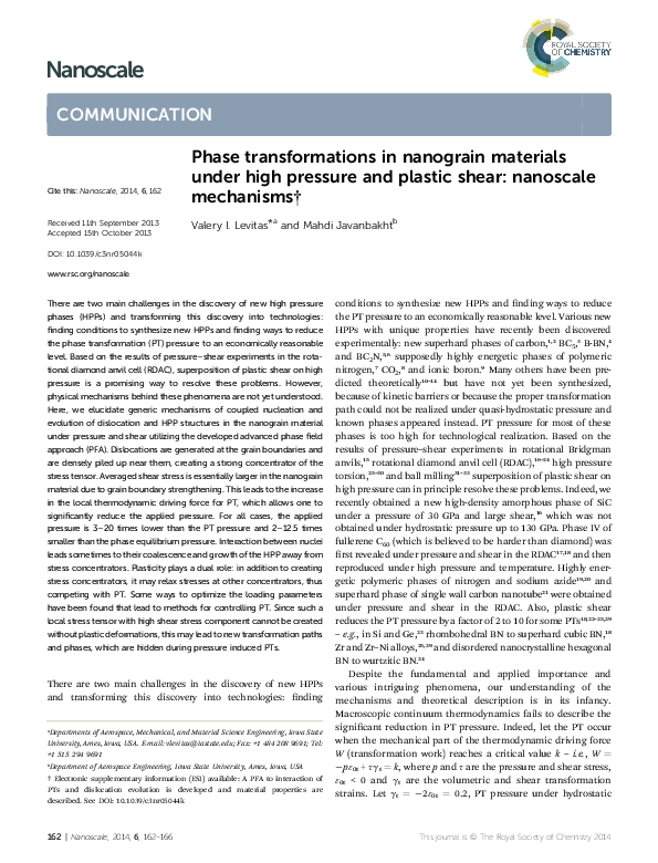 (PDF) Phase transformations in nanograin materials under high pressure ...