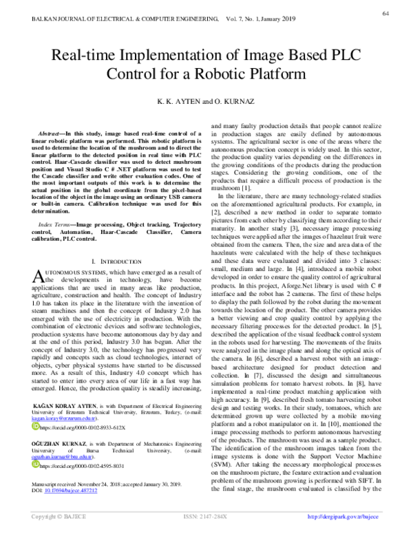 (PDF) Real-Time Implementation of Image Based PLC Control for a Robotic ...