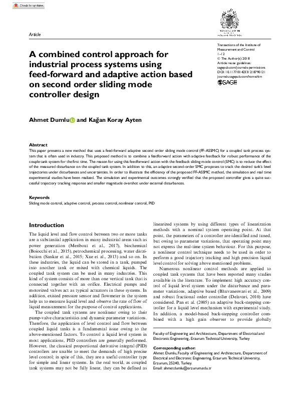 Pdf A Combined Control Approach For Industrial Process Systems Using Feed Forward And Adaptive