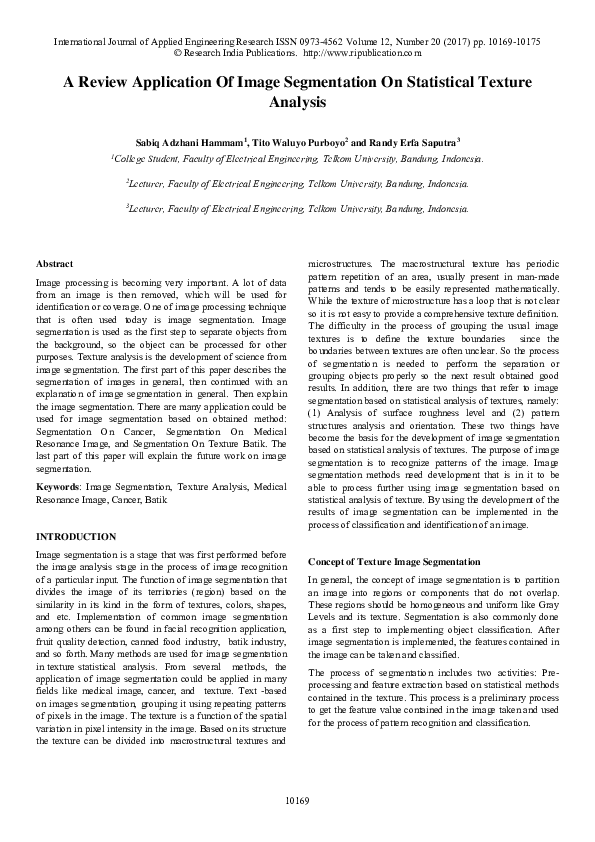 (PDF) A Review Application Of Image Segmentation On Statistical Texture Analysis