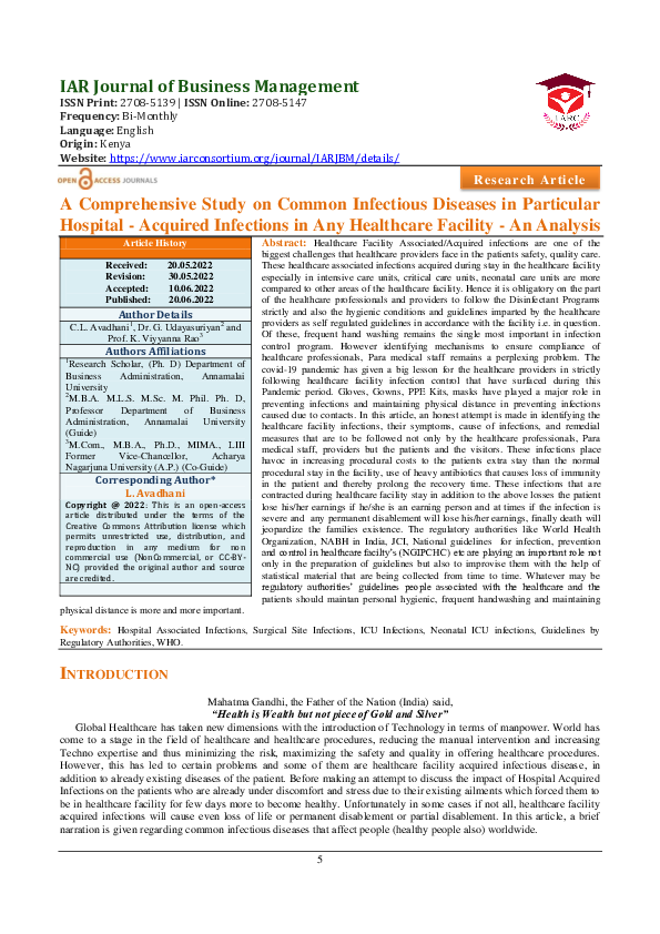 (PDF) A Comprehensive Study on Common Infectious Diseases in Particular ...