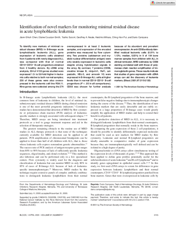 (PDF) Identification of novel markers for monitoring minimal residual ...