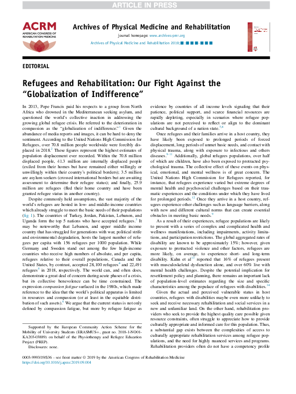 (PDF) Refugees and Rehabilitation: Our Fight Against the “Globalization ...